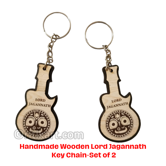 Shop Online Handmade Wooden Lord Jagannath Key Chain (Set of 2) - Ritikart