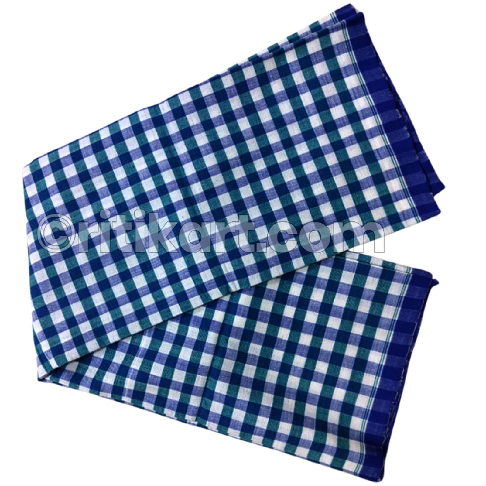 Light Blue Sambalpuri Gamucha-Handwoven Cotton Towel with Small Checks