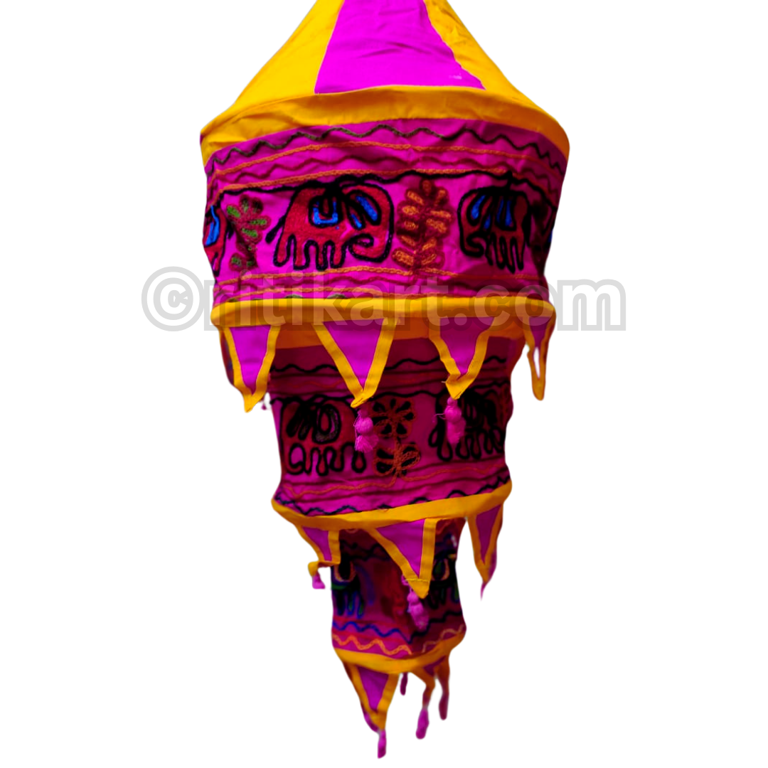 Pipili Lampshade Flower & Elephant Design-3 Step (Yellow & Dark Pink) Craft