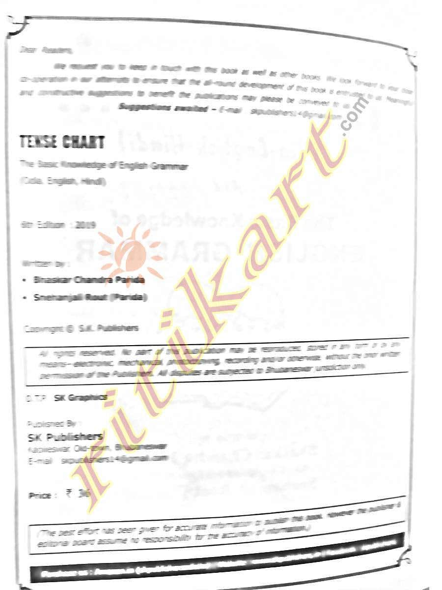 Buy TENSE CHART: The Basic knowledge of English Grammar -Ritikart